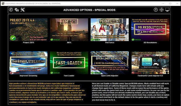 new advanced menus for the launcher image - California Megamod for ...
