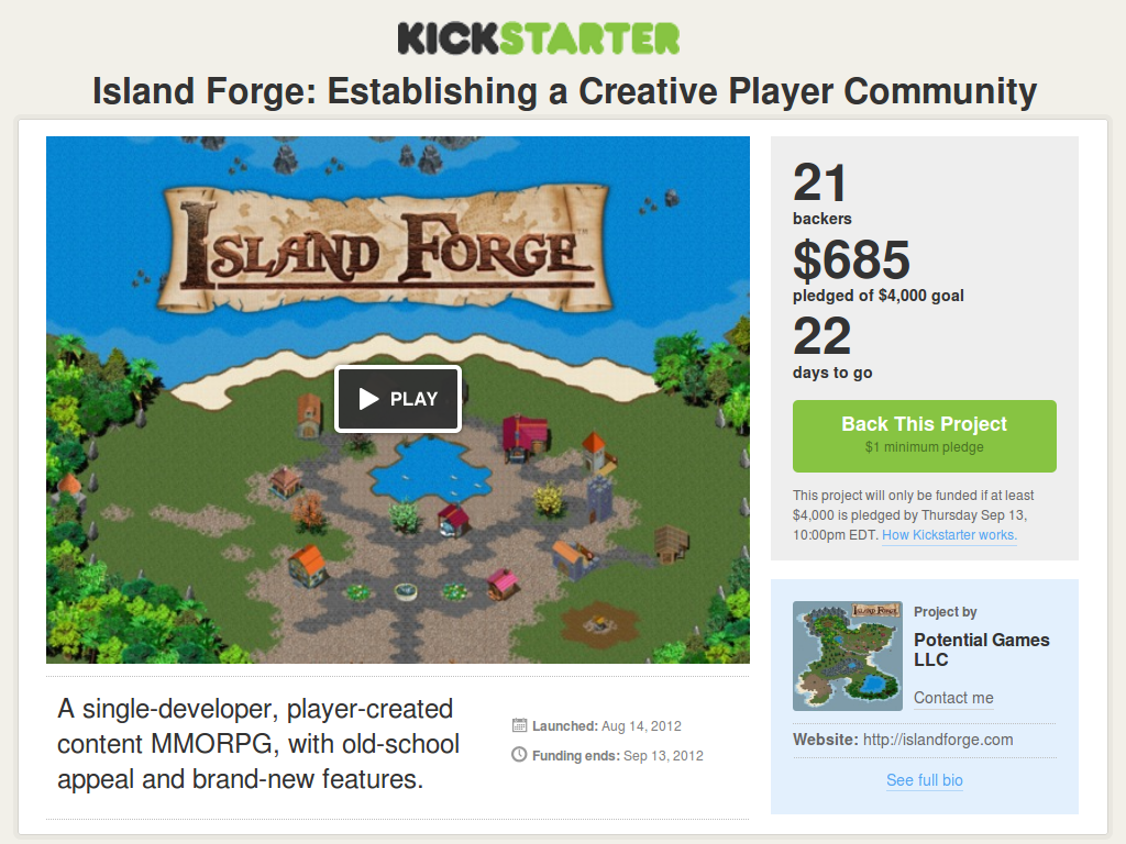 Lifetime Membership Reward @ Kickstarter news - Island Forge - ModDB