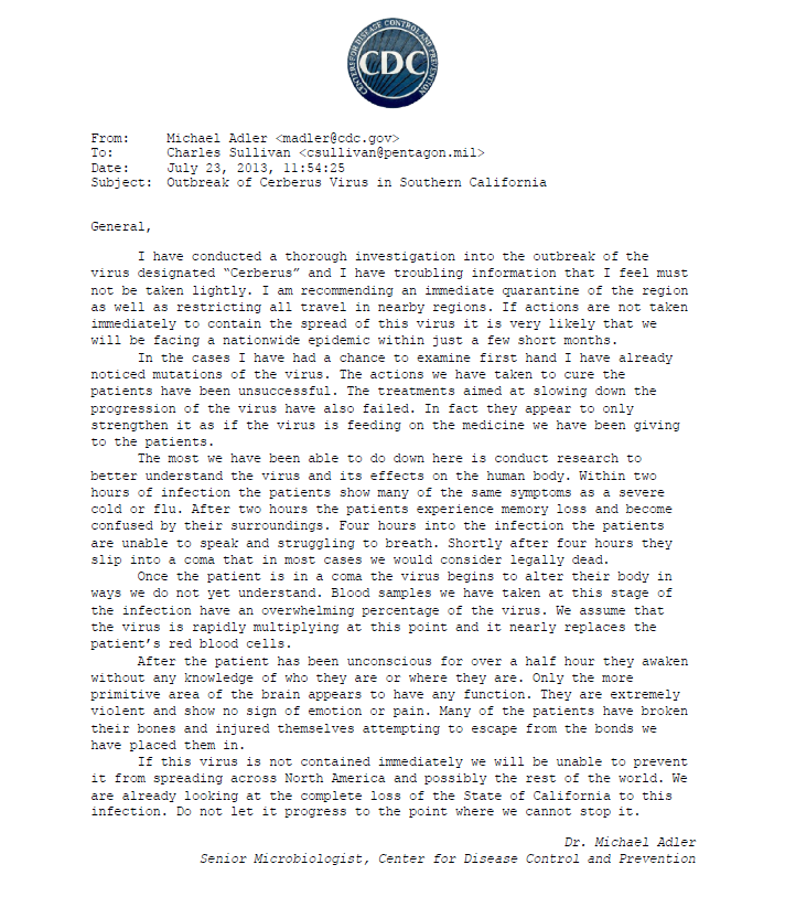 CDC E-mail to the Army Chief of Staff image - Rise of the Infected - ModDB