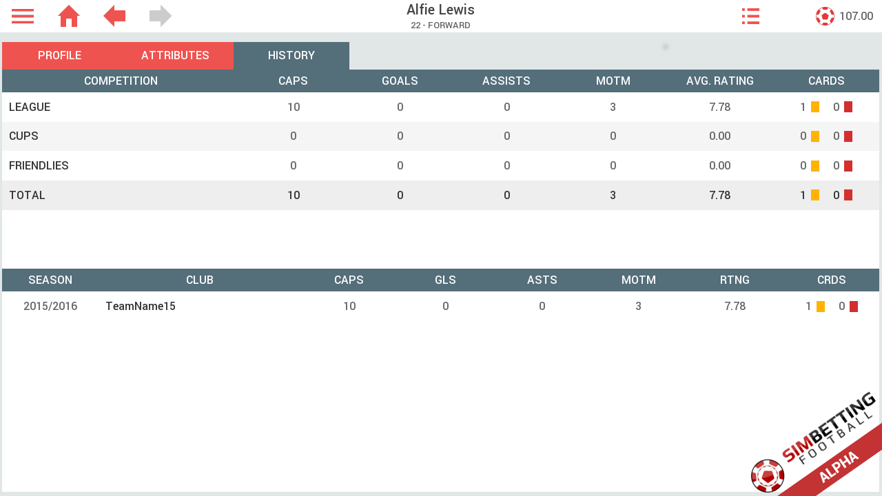 Player profile - stats view image - Sim Betting Football - ModDB