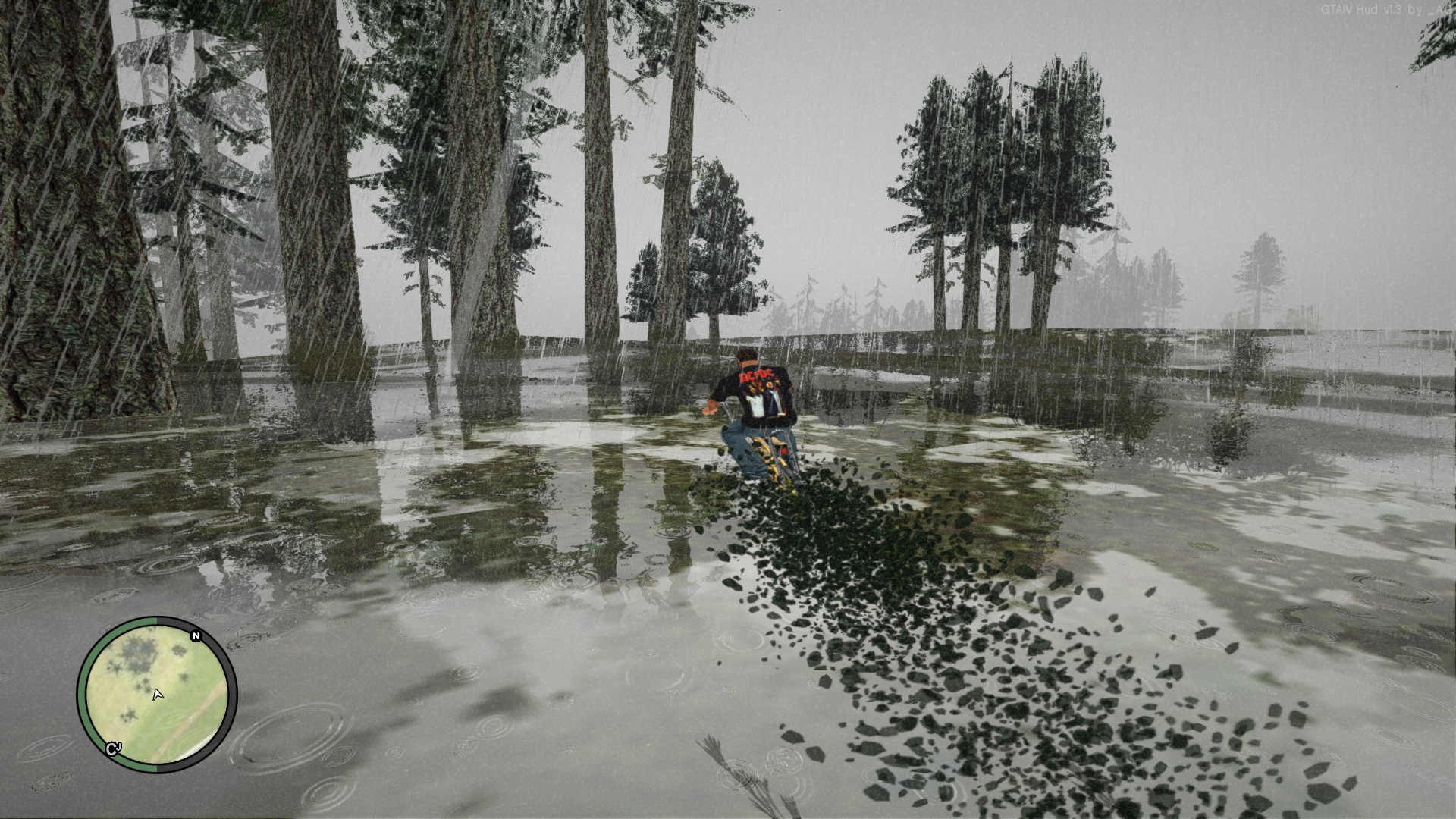 with an apropiate Timecycle (rainy) + ENB series it looks like this ...
