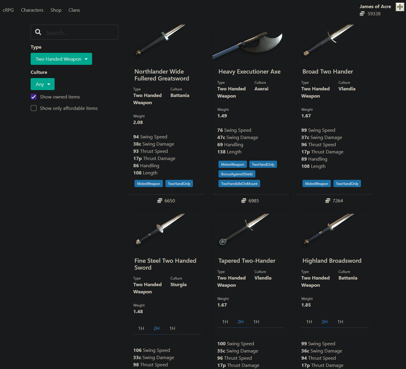 cRPG Shop - Two Handed Weapons image - ModDB