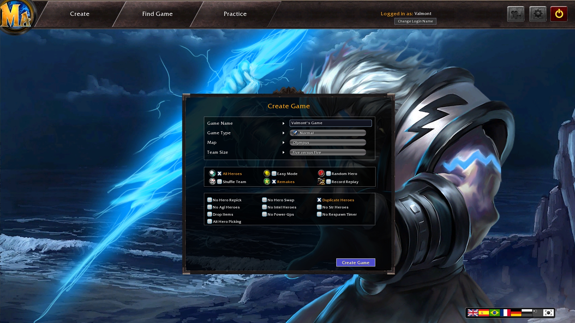 Moba Allstars Create Game Screen image - ModDB