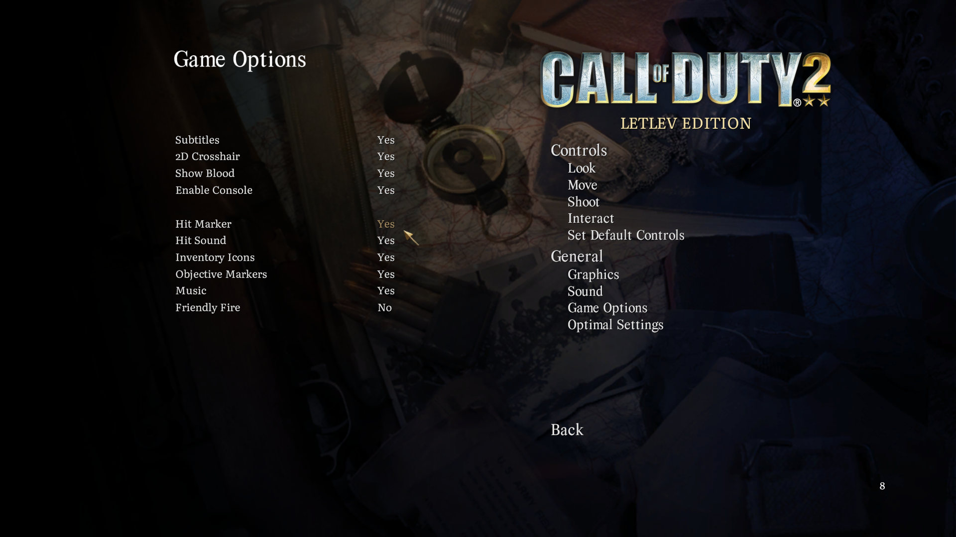 New options image - Letlev Edition (CoD2SP) mod for Call of Duty 2 - ModDB